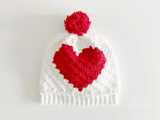 Heart Hat Crochet Pattern Free | c2c Heart Hat | Crochet Graph Hat