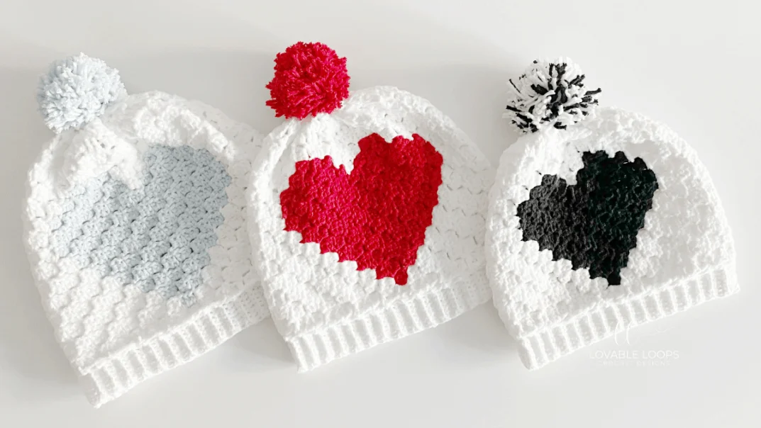 Heart Hat Crochet Pattern Free | c2c Heart Hat | Crochet Graph Hat