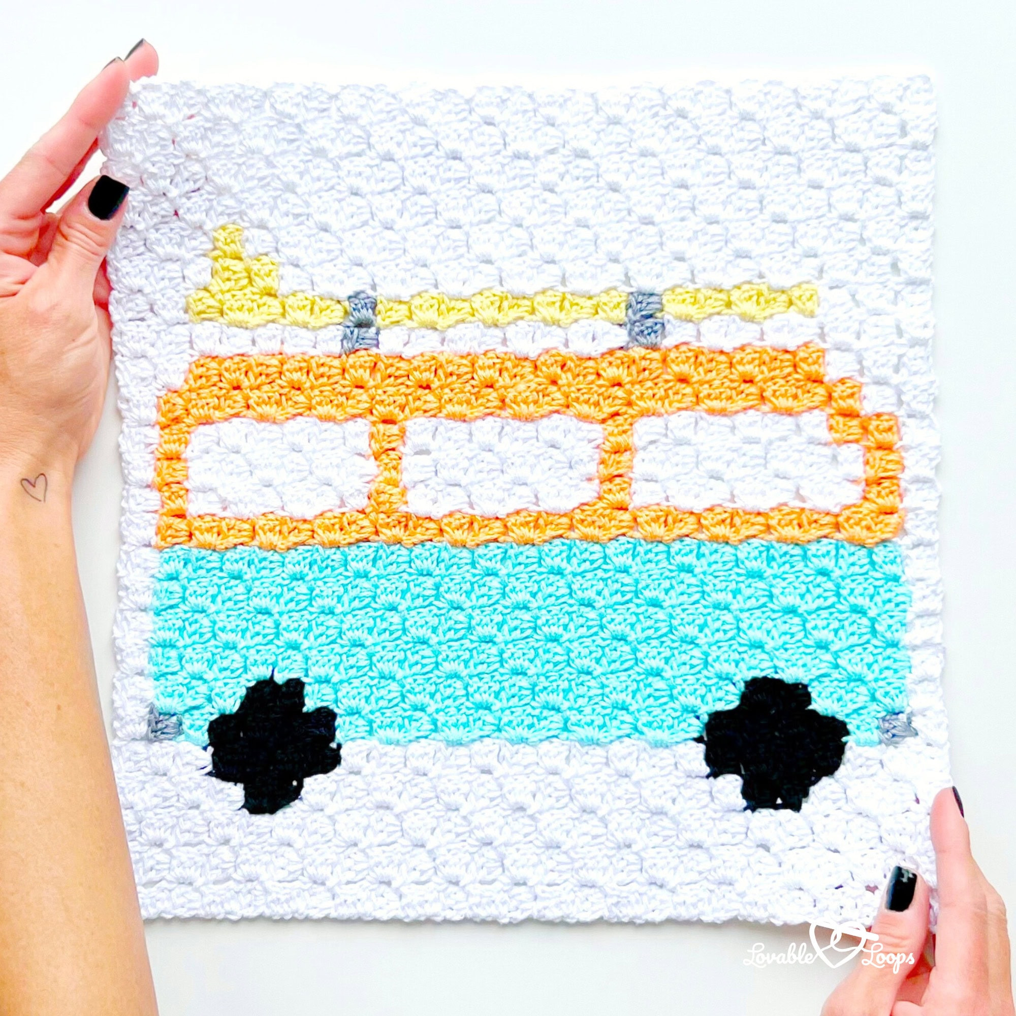 Retro VW Crochet Bus Pattern C2C Square (Free & Easy)