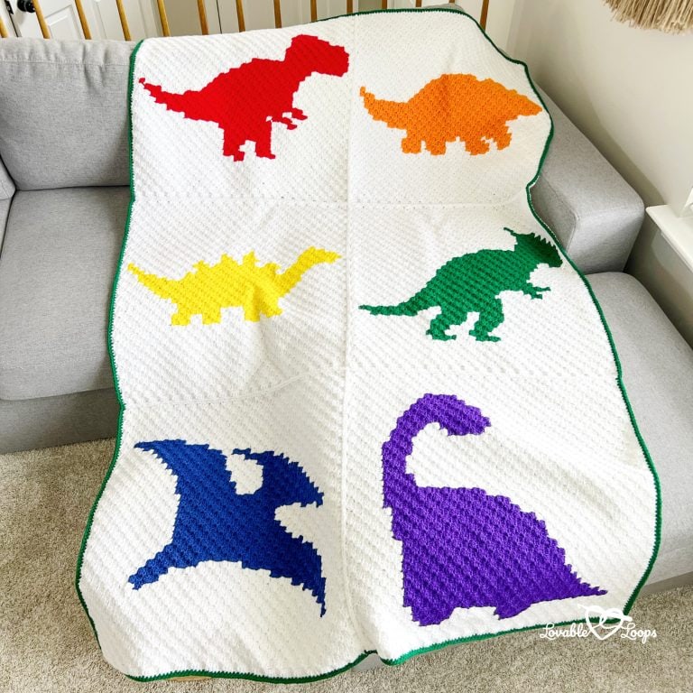 Prehistoric Crochet Dinosaur Blanket Pattern C2C (Free & Easy)