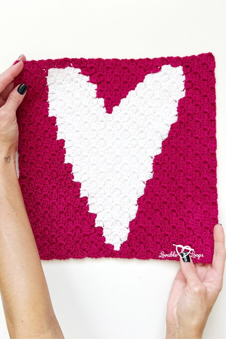 Lovely Crochet Heart Pattern C2C Square (Free & Easy)