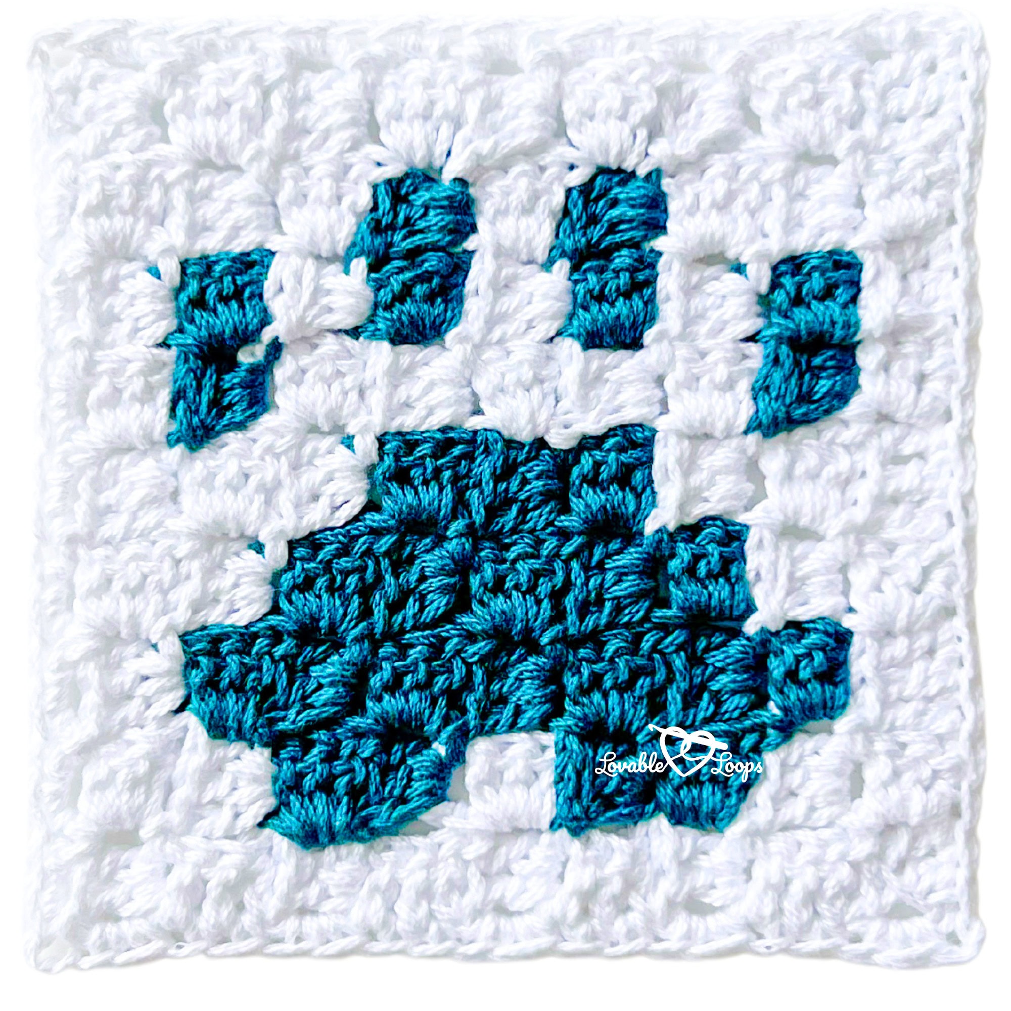 Animal Lovers Paw Print Mini C2C Crochet Square Pattern (free)