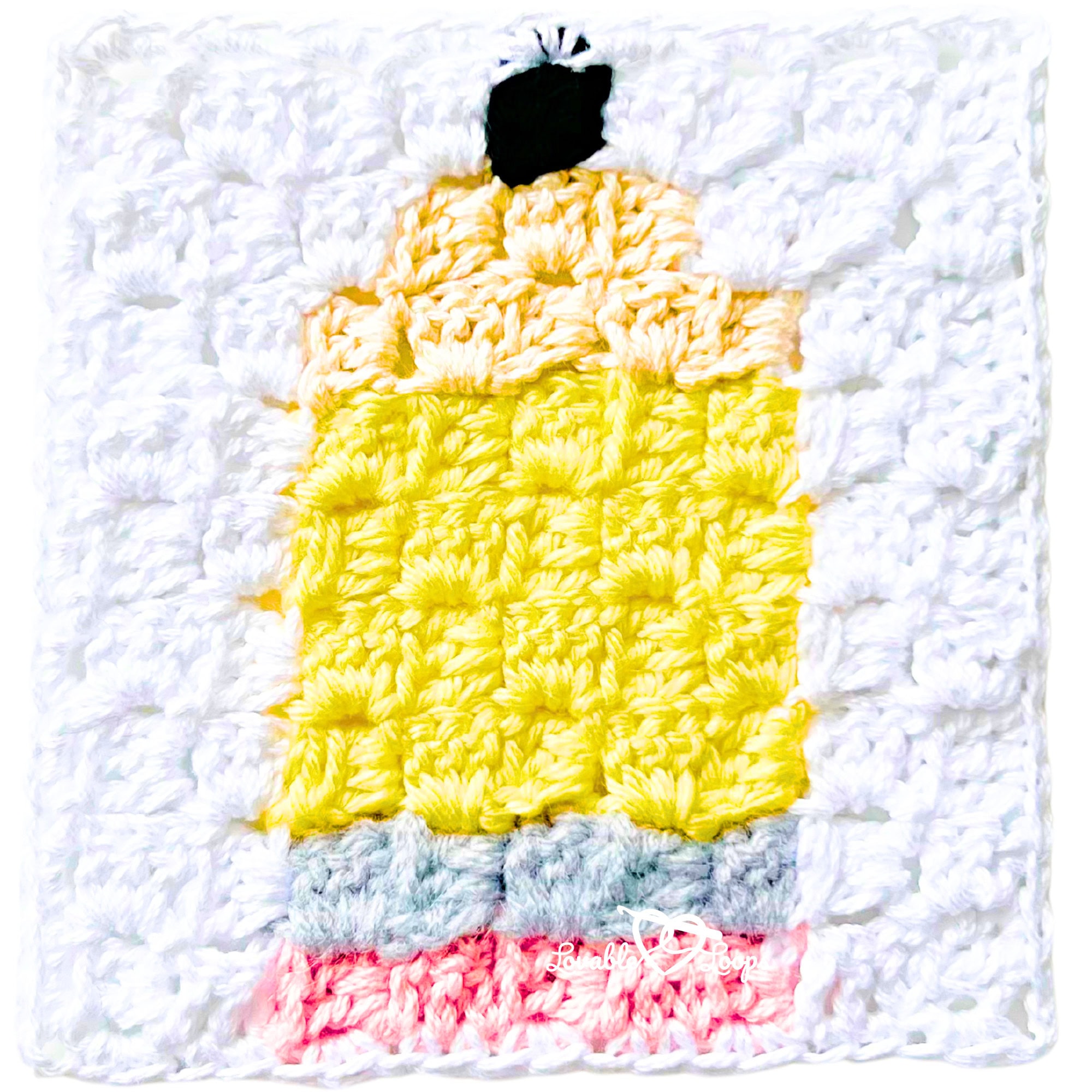 Classroom Pencil Mini C2C Crochet Square Pattern (free & easy)