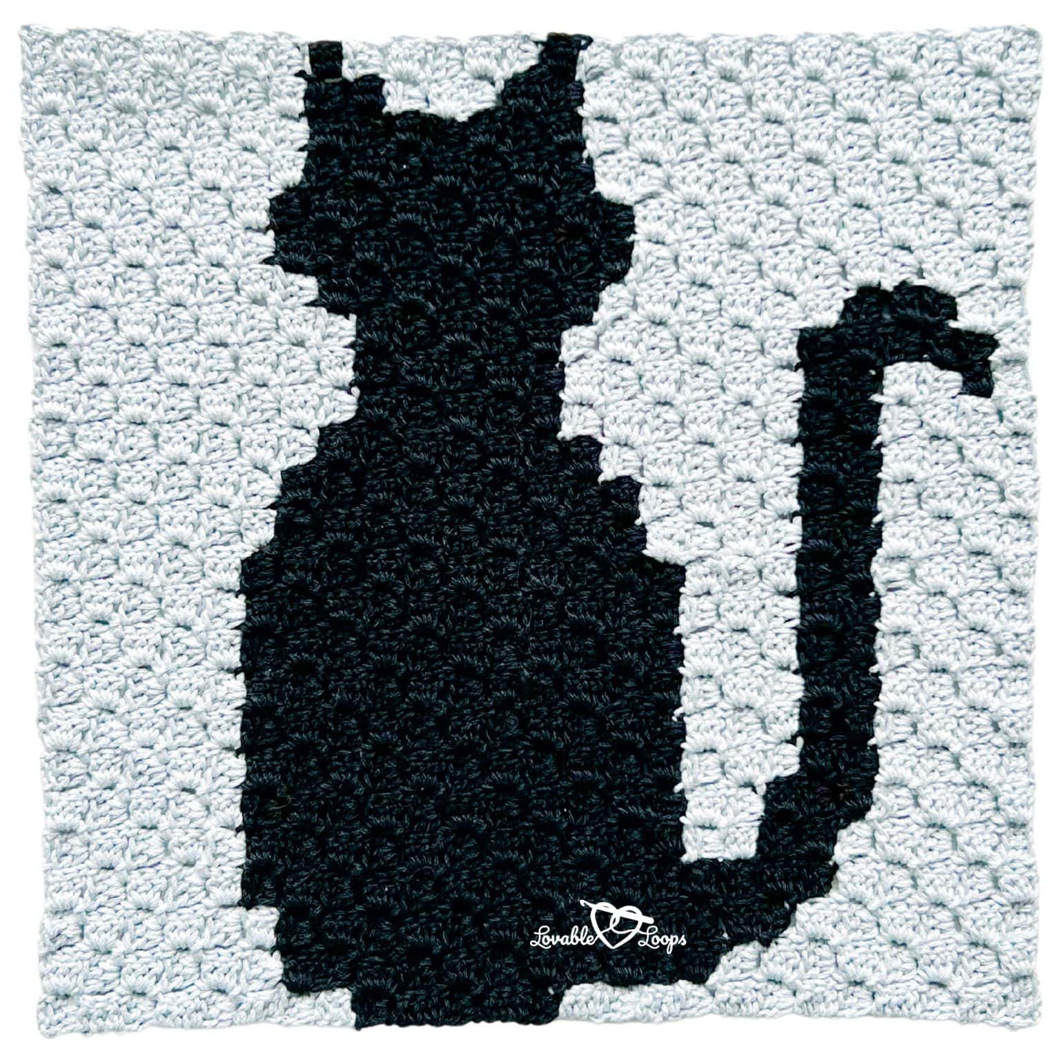 Black Cat Crochet Square Pattern C2C for Beginners (free & easy)