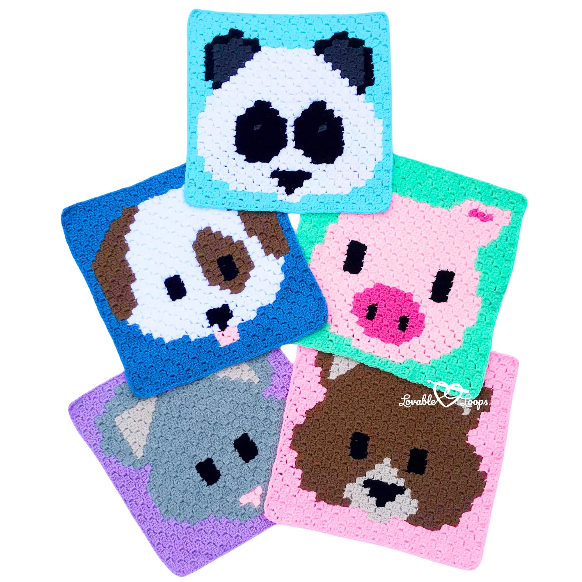 Panda Bear Emoji C2C Crochet Square Pattern Free for Beginners