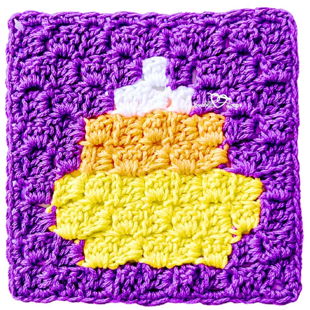 Candy Corn Treat Mini C2C Crochet Square Pattern (free & easy)