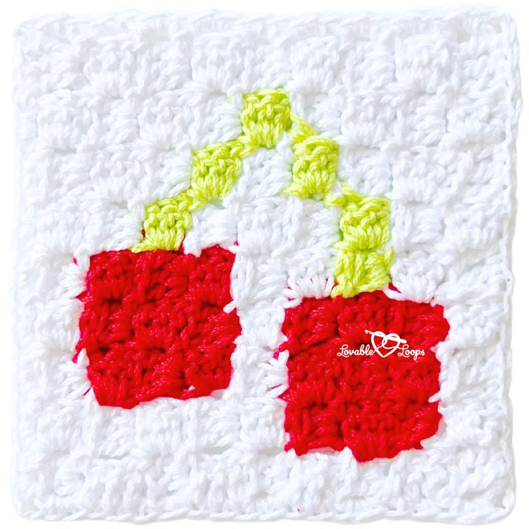 Juicy Cherry Mini C2C Crochet Square Pattern (free & easy)