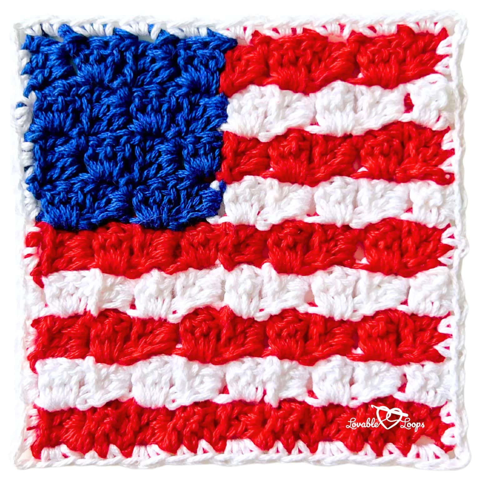 Patriotic American Flag Mini C2C Crochet Square Pattern (free)