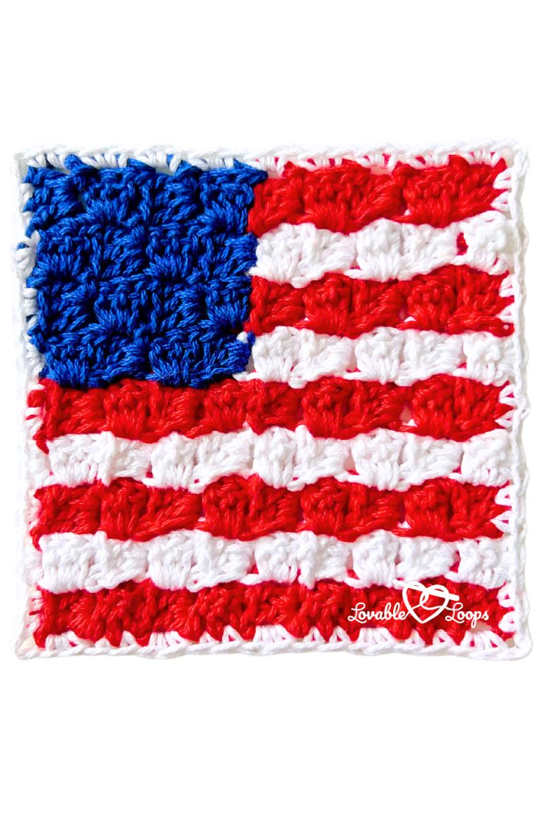Patriotic American Flag Mini C2C Crochet Square Pattern (free)