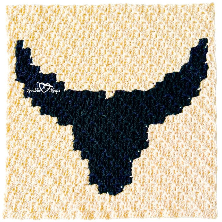 Texas Longhorn Crochet Square Pattern C2C for beginners (free)