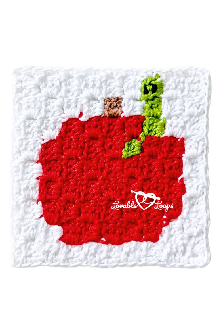 Apple Worm Mini C2C Crochet Square Pattern (free & easy)