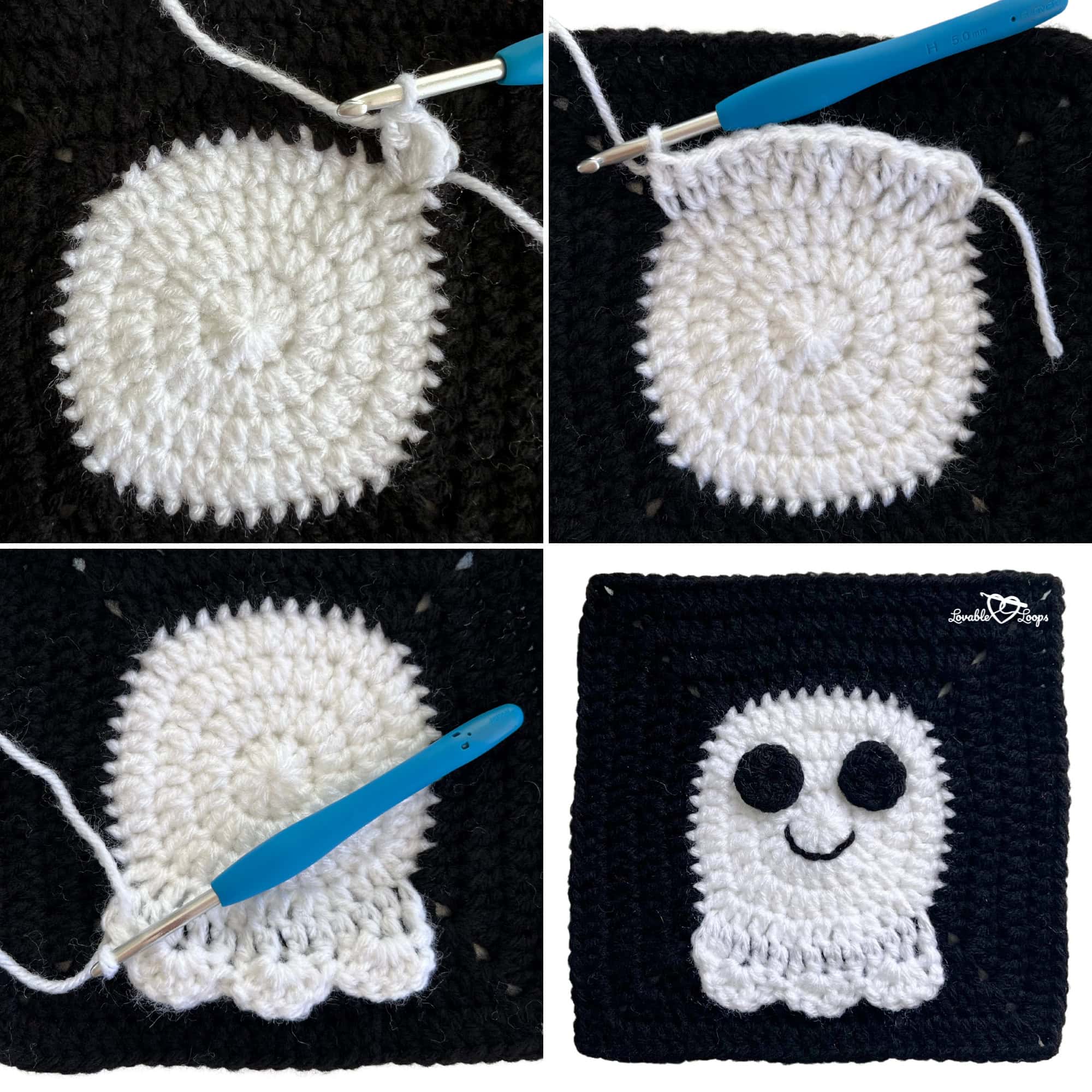 Spooky Ghost Granny Square Crochet Pattern Free