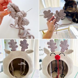 Reindeer cat pod crochet pattern – free cozy cat bed