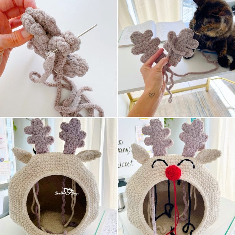 Free Cat Pod Crochet Pattern for Cozy Reindeer Bed