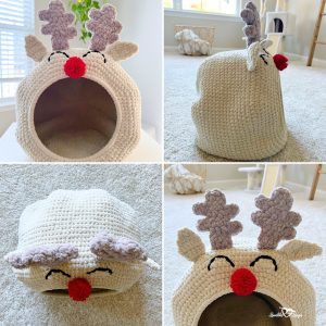 Reindeer cat pod crochet pattern – free cozy cat bed