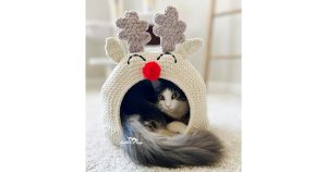 Free Cat Pod Crochet Pattern for Cozy Reindeer Bed