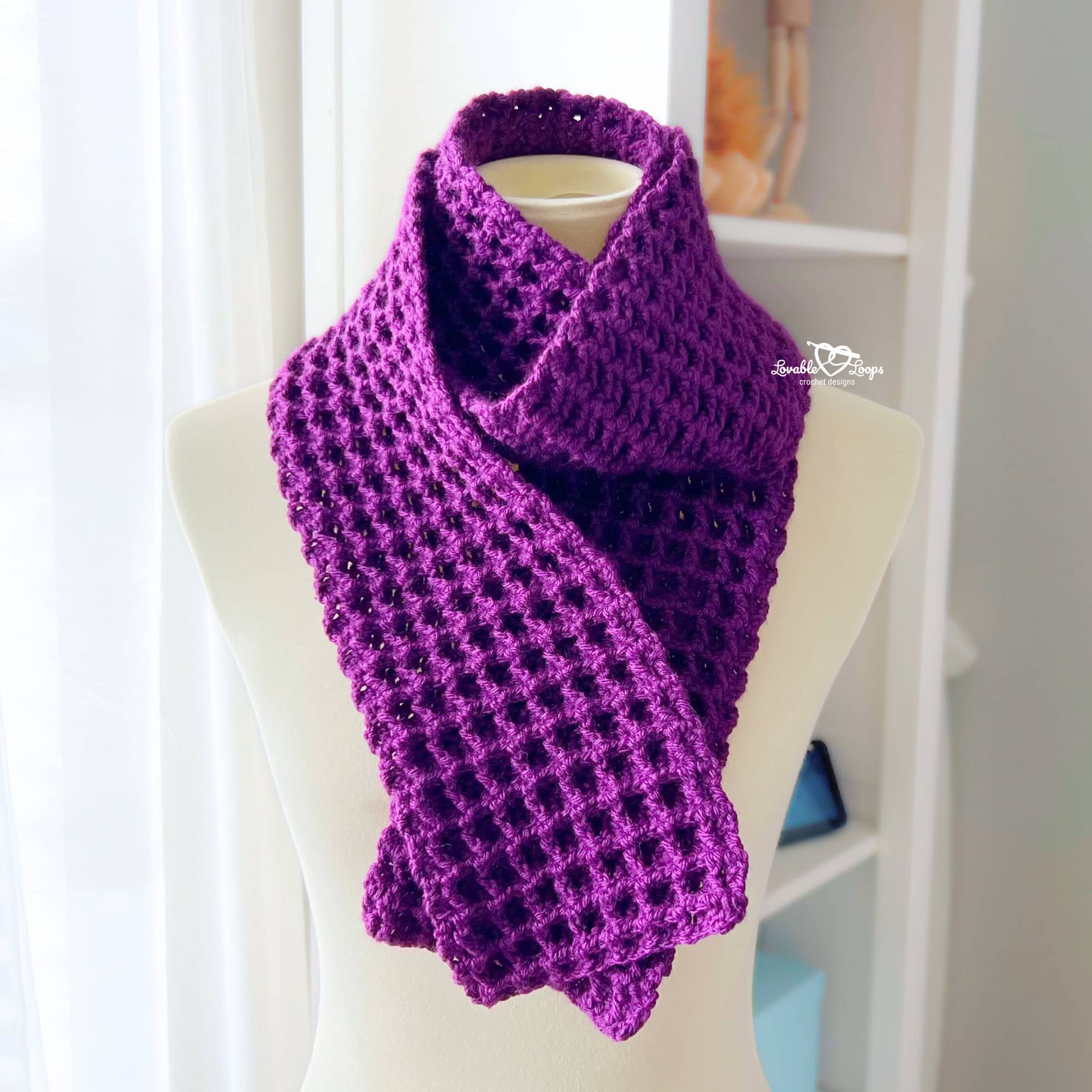 Free Waffle Stitch Crochet Scarf Pattern for Beginners